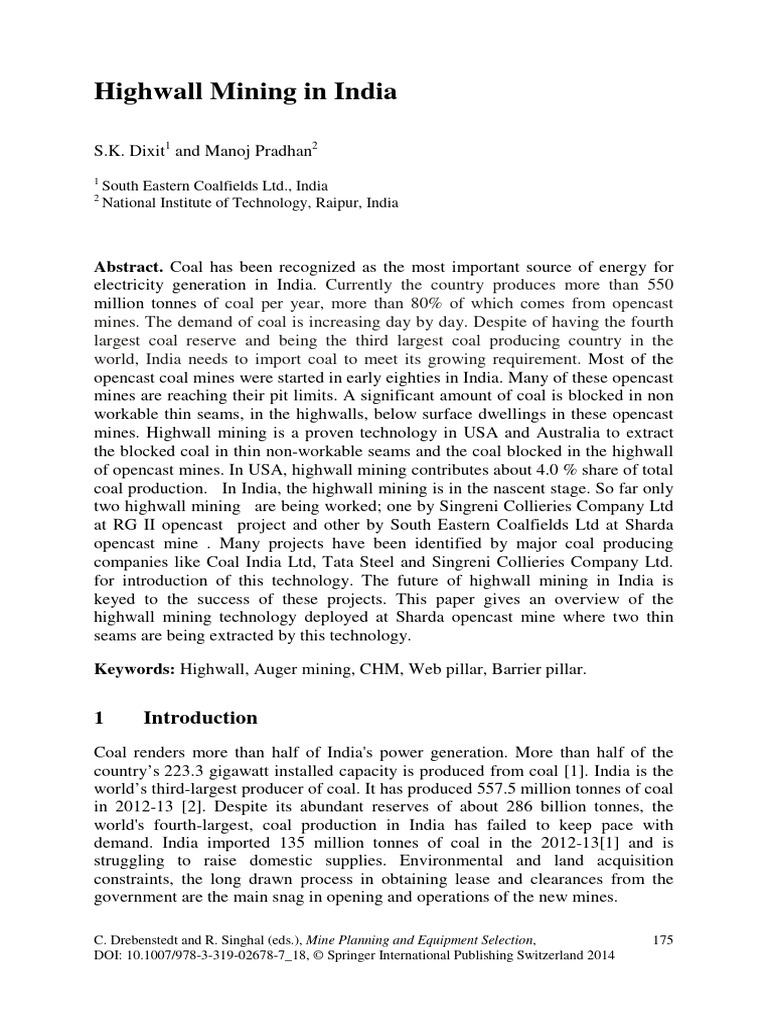 Highwall Mining in India | PDF | Coal Mining | Mining