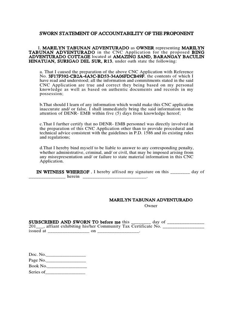 Sworn Statement | PDF