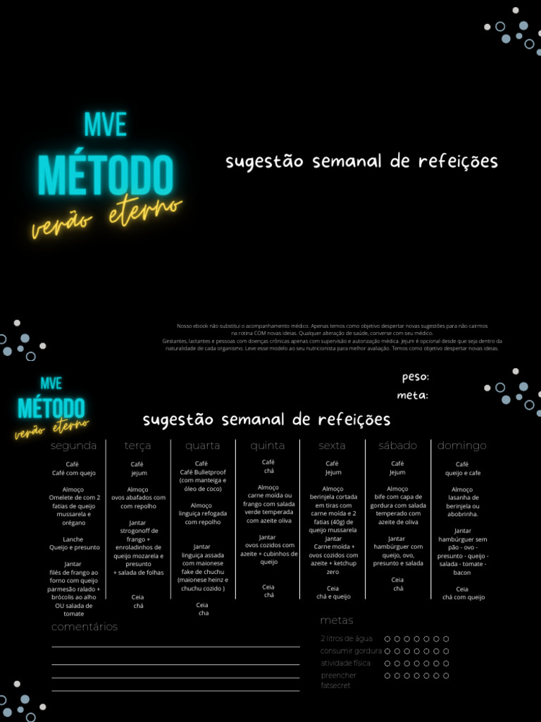Mve - 10 Semanas - Sug - Ideias - Cardapio | PDF | Queijo | Hambúrgueres