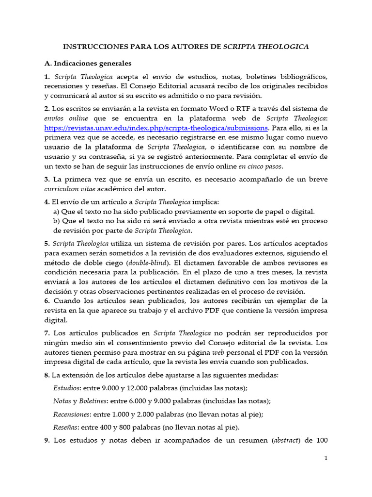 Instrucciones para autores de Scripta Theologica | PDF | Citación ...