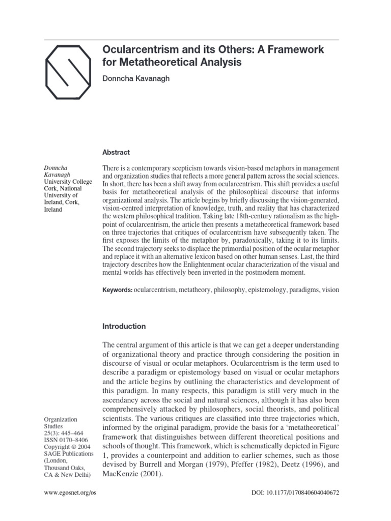 Ocularcentrism and Its Others A Framework For Metatheoretical Analysis - 0170840604040672 | PDF ...