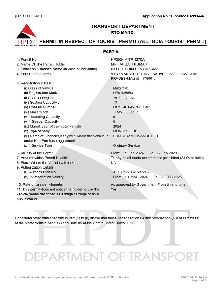 Permit 5653 | PDF | Land Transport | Motor Vehicle