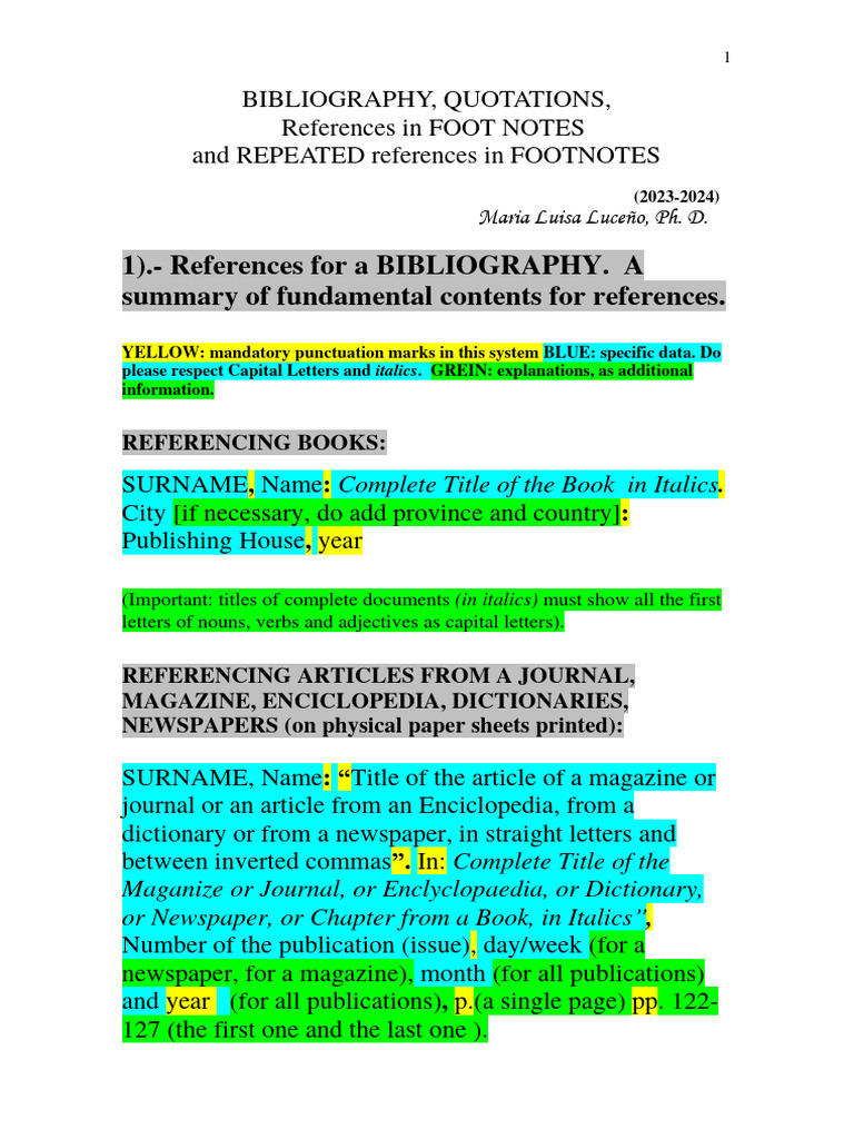 BIBLIOGRAPHY, QUOTATIONS References in FOOT NOTES and REPEATED ...