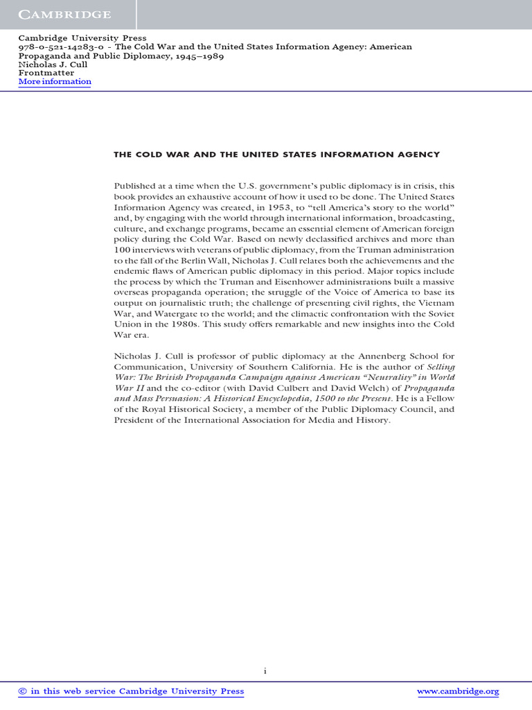 Professor Nicholas J. Cull On U.S. Information Agency | PDF | Public ...