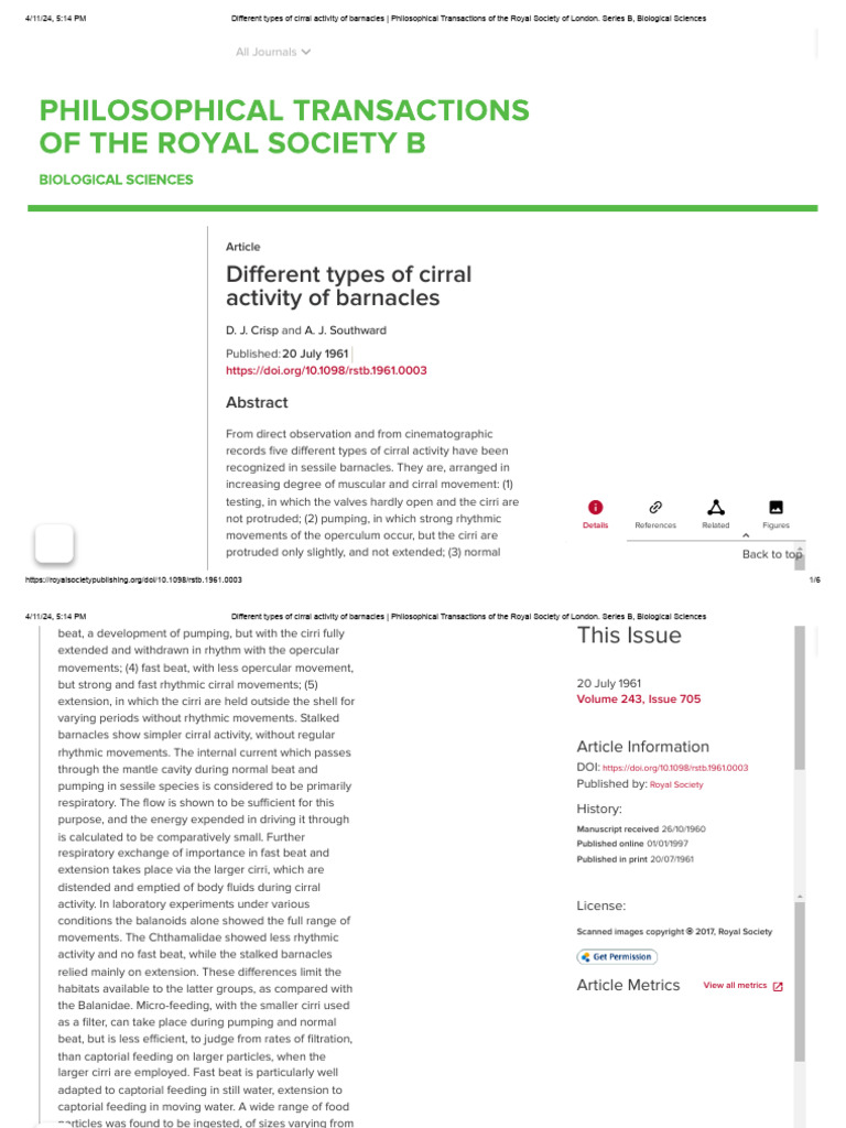 Different Types of Cirral Activity of Barnacles - Philosophical Transactions of The Royal ...