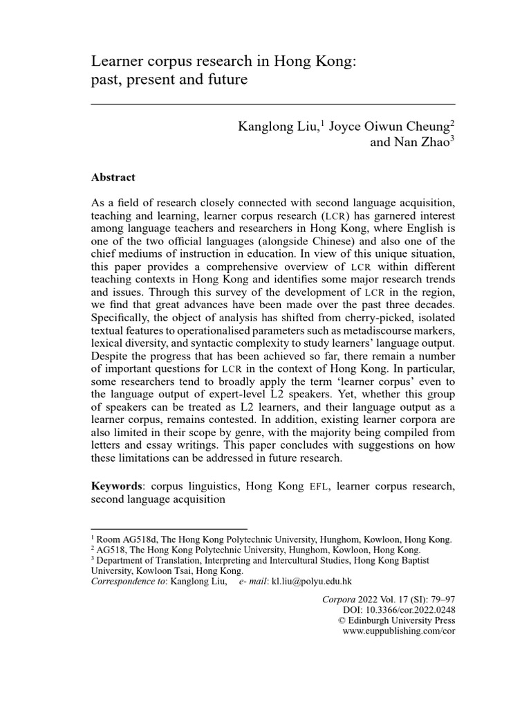 Learner Corpus Research in Hong Kong: Past, Present and Future | PDF ...