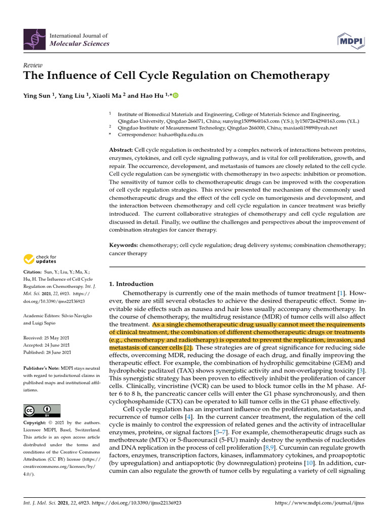 The Influence of Cell Cycle Regulation On Chemotherapy | PDF ...