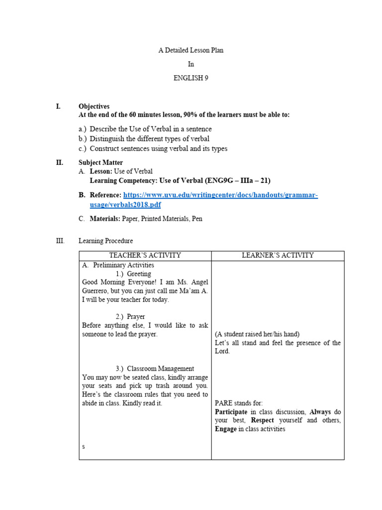 Angels Lesson Plan Verbals | PDF | Verb | Adverb