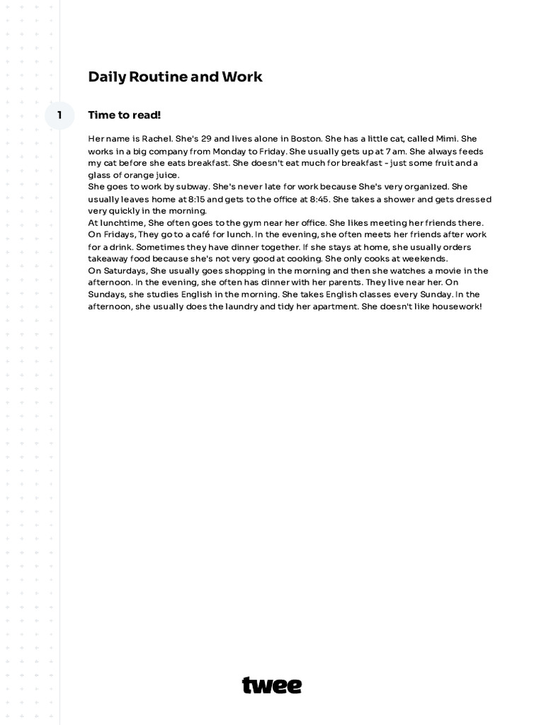 Twee - Daily Routine and Work | PDF | Lunch | Cuisine