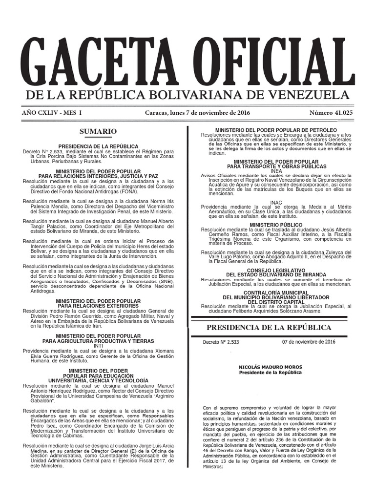 Gaceta 41.025 Del 07 de Noviembre de 2016 | PDF | Gobierno