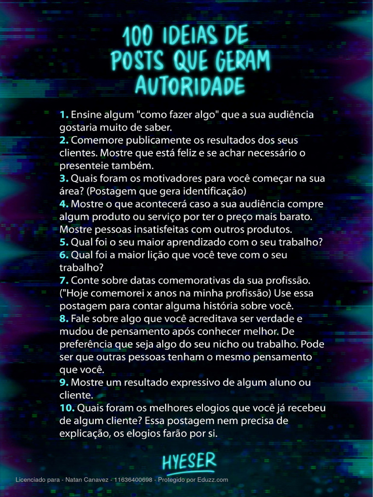 Ebook - 100 Ideias de Posts Que Geram Autoridade | PDF