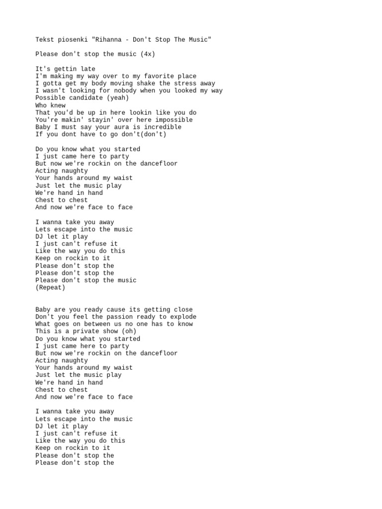 Rihanna - Don't Stop The Music Lyrics | PDF | Art