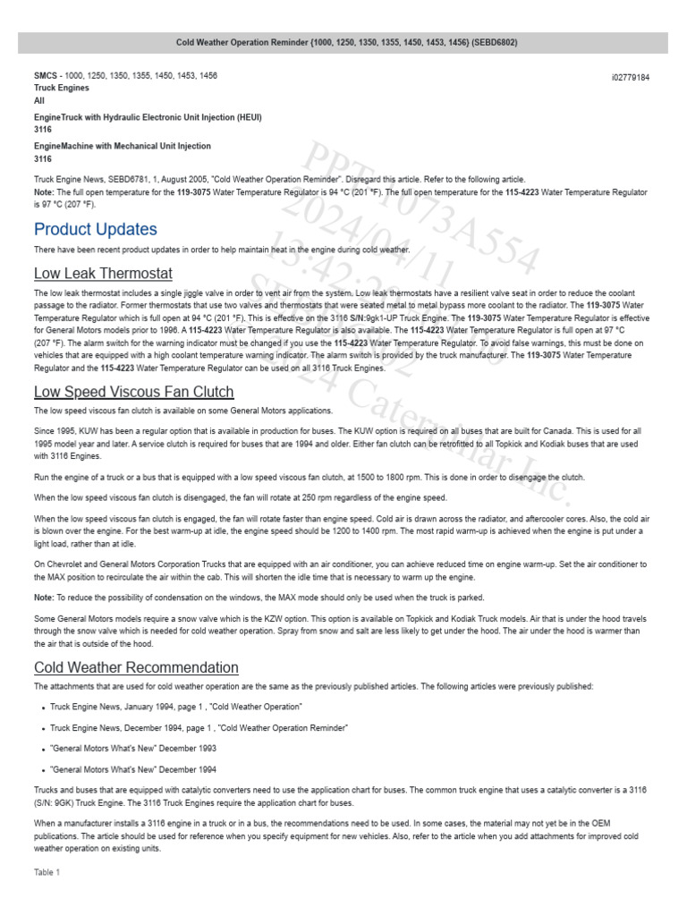 Cold Weather Operation Reminder, Cat | PDF | Thermostat | Clutch
