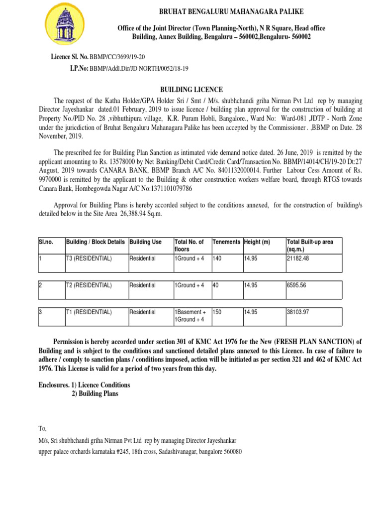 Vibhutipura Building License | PDF | Financial Services | Banking