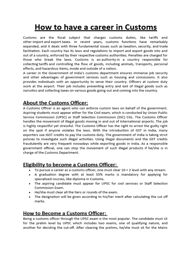 How To Have A Career in Customs | PDF | Customs | Government