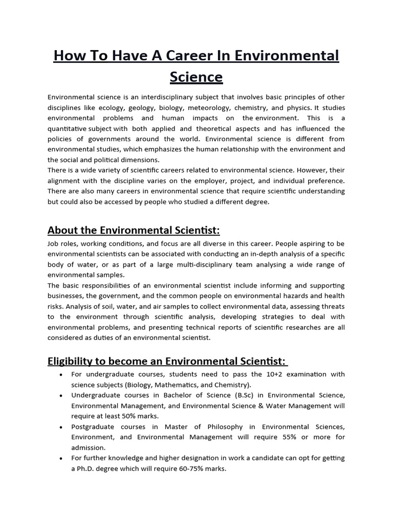Career Guide: Environmental Science | PDF | Environmental Science ...