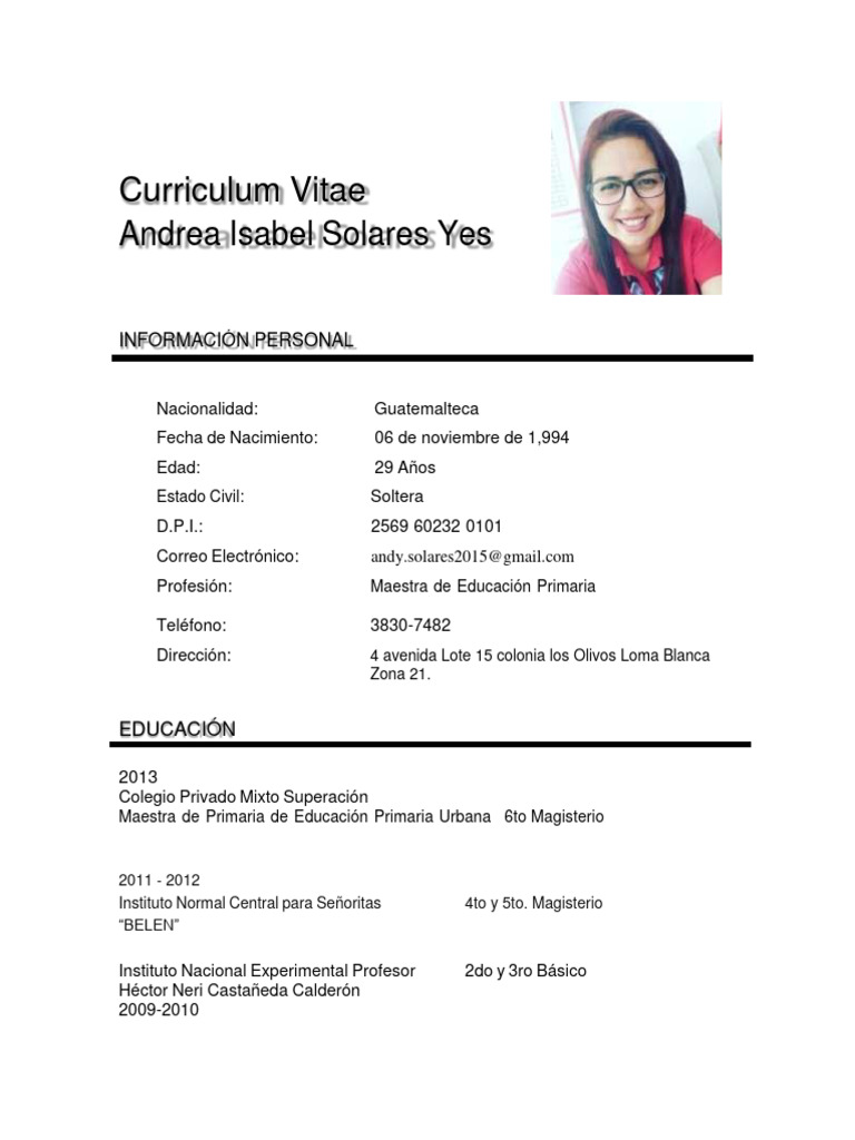 Curriculum Andrea Solares Yes | Descargar gratis PDF | Guatemala