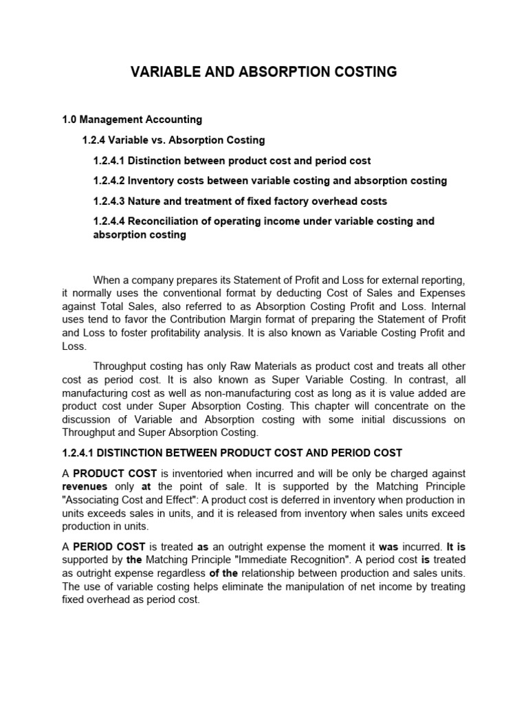 Variable and Absorption Costing | PDF | Inventory | Cost