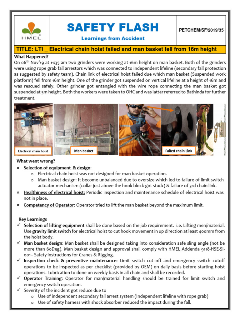 Man Basket Fall Incident Analysis | PDF | Safety