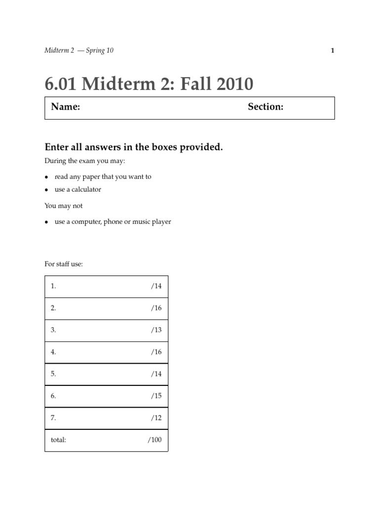 MIT6 01SCS11 Mid02 F10 | PDF | Operational Amplifier | Applied Mathematics