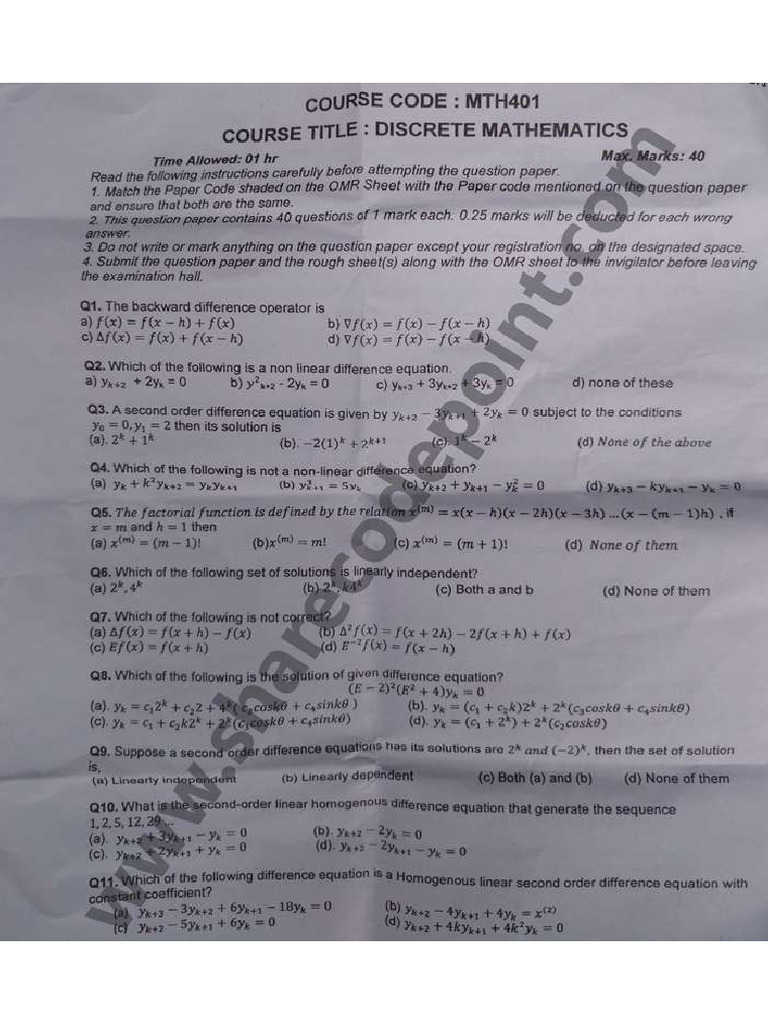 mth401 Discrete Mathematics 1 | PDF