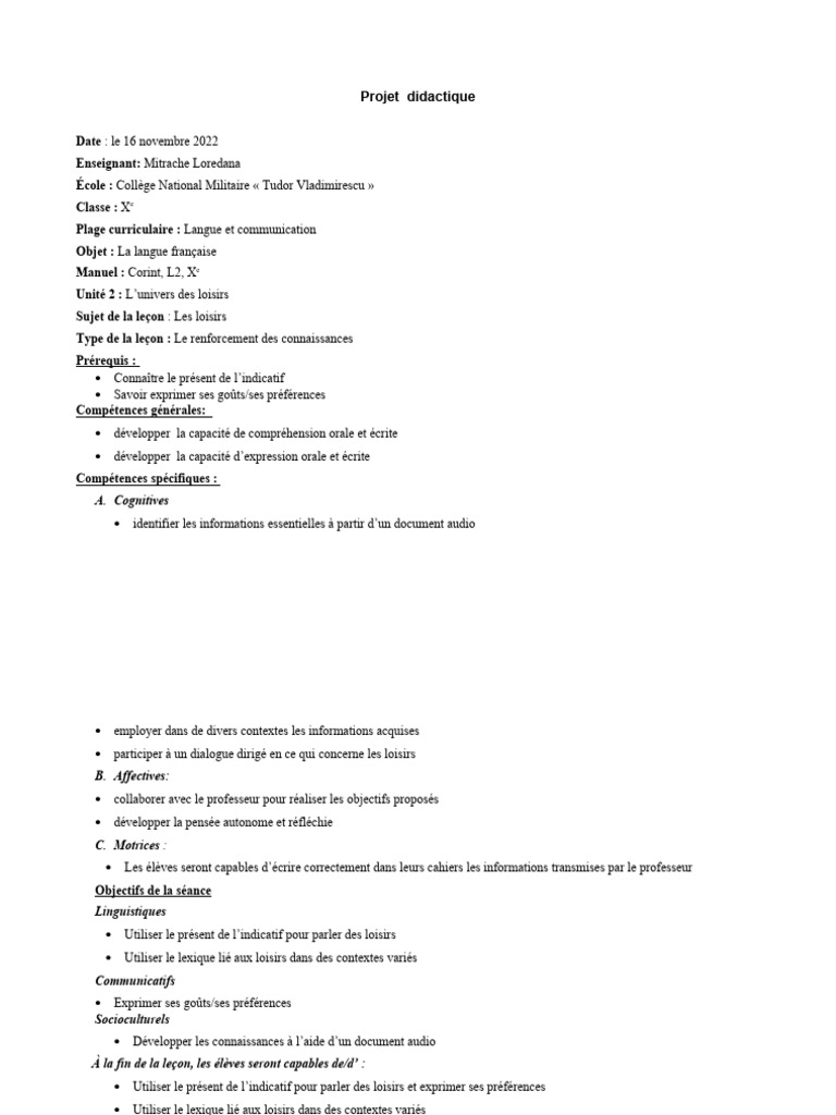 Projet Les Loisirs X 2022 | PDF