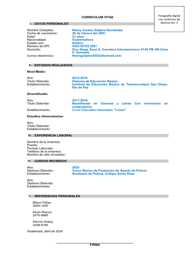Curriculum Vitae de Henry Grijalva | PDF