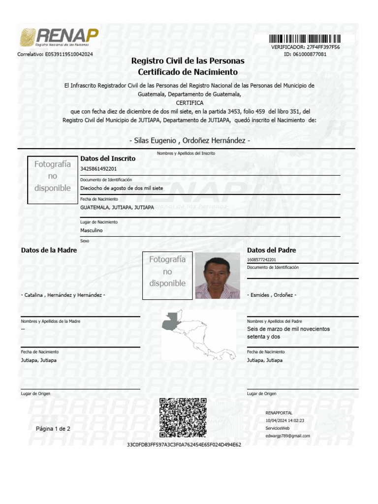 Partida de Nac Silas Ordoñez | PDF | Autenticación | Gobierno y personalidad