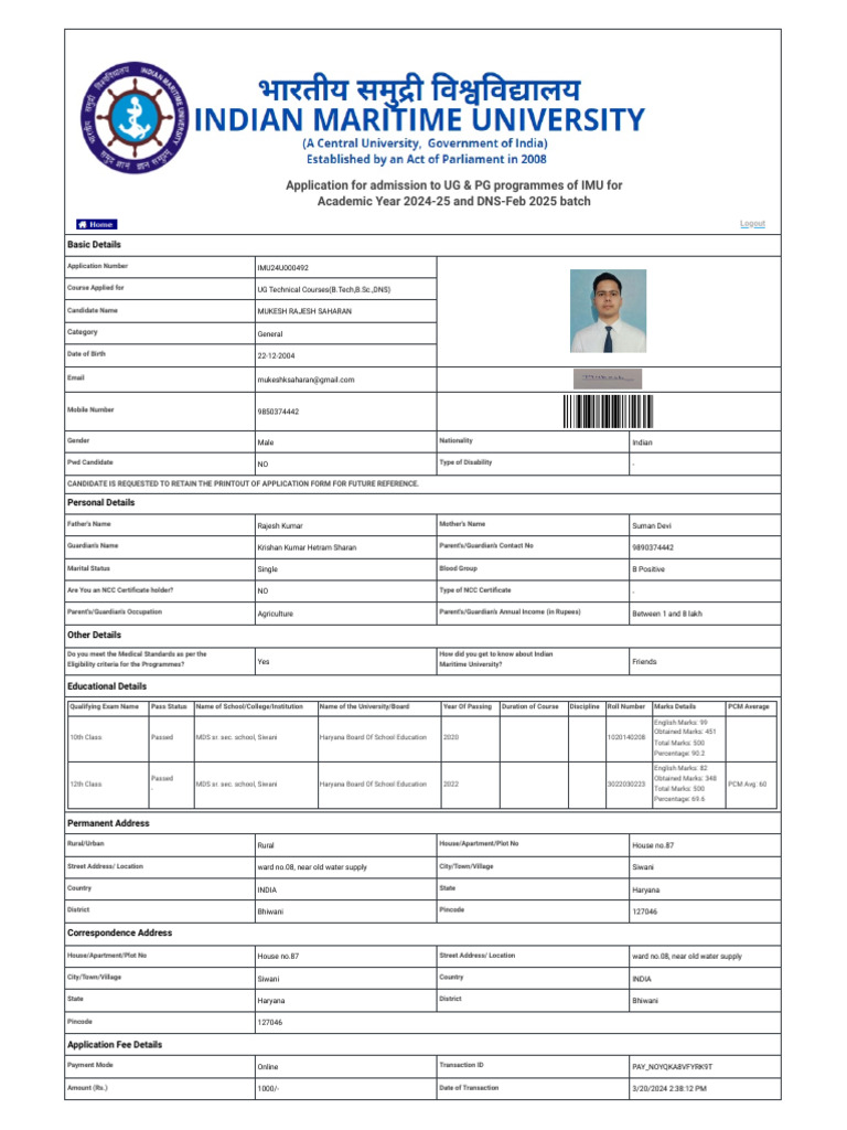 IMU UG Application Summary | PDF | Doctor Of Medicine