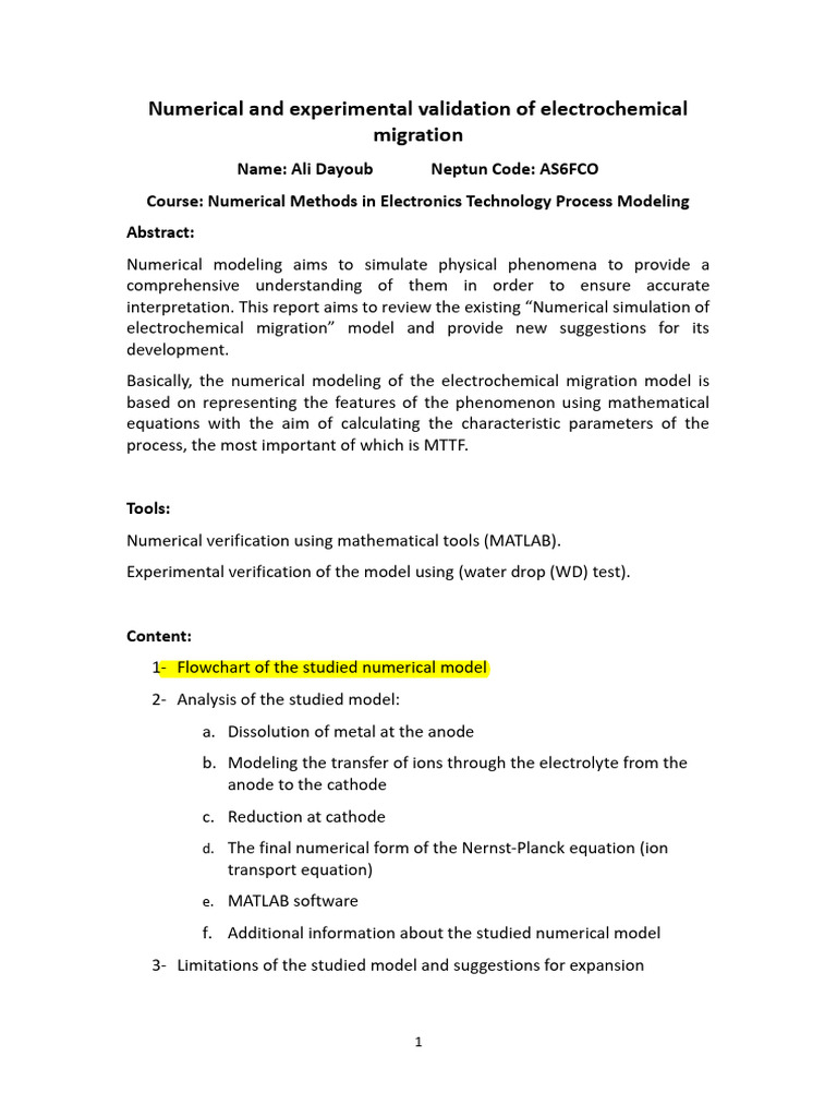 Numerical and Experimental Validation of Electrochemical Migration | PDF | Anode | Electrochemistry
