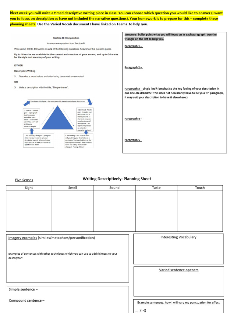 Descriptive Writing Planning Guide | PDF
