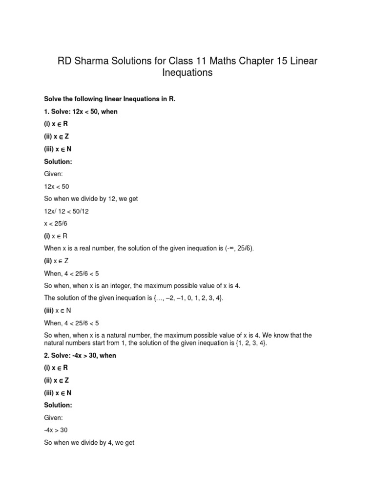Linear Inequations Solutions for Class 11 | PDF | Inequality ...