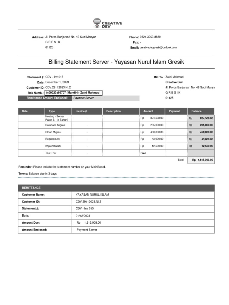 Billing Statement Server YANURIS | PDF | Computing