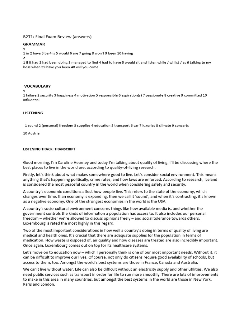 Grammar Final Exam Review - Answer Key | PDF | Quality Of Life | Luxembourg Grammar Final Exam Review - Answer Key | PDF | Quality Of Life | Luxembourg