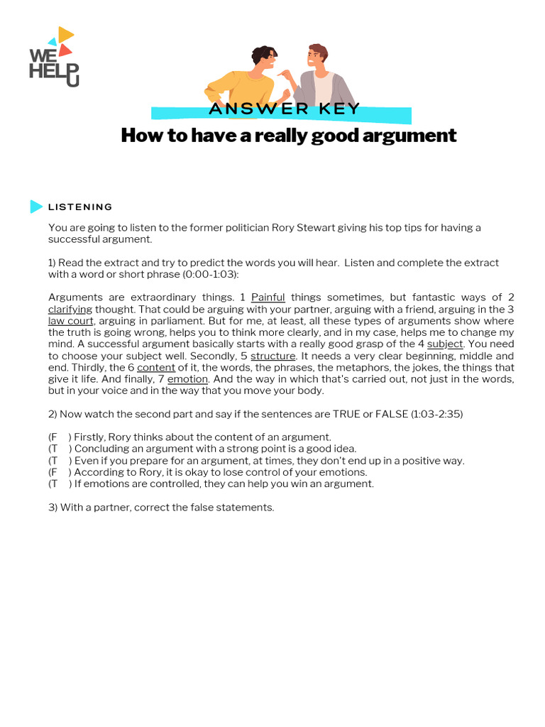 How To Have A Really Good Argument - Advanced - Answer Key | PDF ...