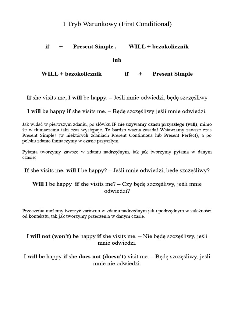 1 Okres Warunkowy (First Conditional) | PDF