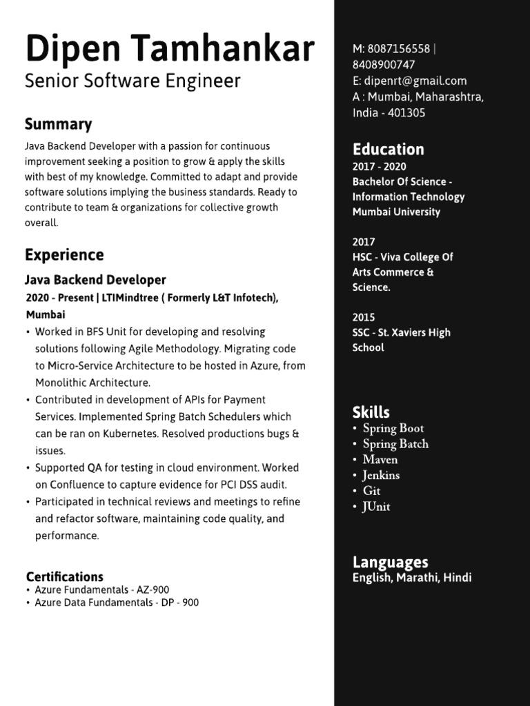 Dipen Tamhankar Resume | PDF