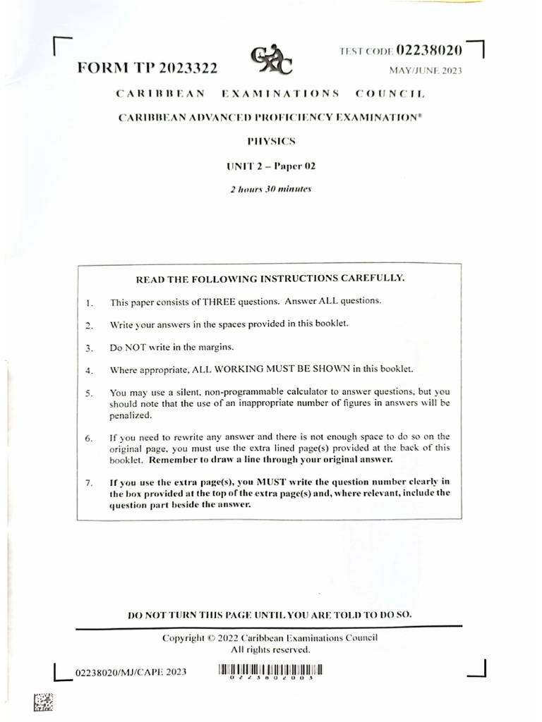 2023 Physics Cape U2 P2 | PDF