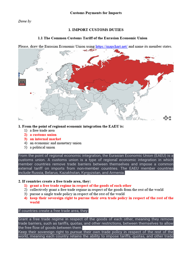 EAEU Customs Duties and Tariffs Explained | PDF | Tariff | Free Trade