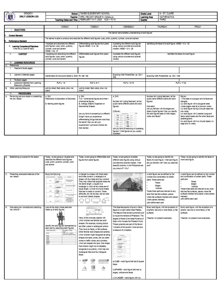 DLL Q3 Math6 Week 1 | PDF | Shape | Triangle