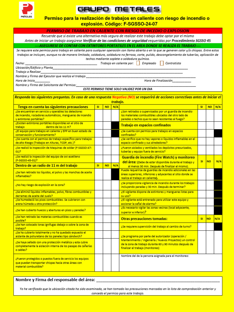 F-SGSSO-24-07 Permiso para trabajos con flama | PDF | Soldadura ...