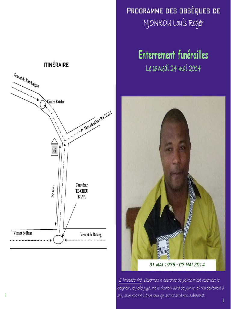 Programme Obsèque Louis Roger Njonkou | PDF | Funérailles | Mort dans l ...