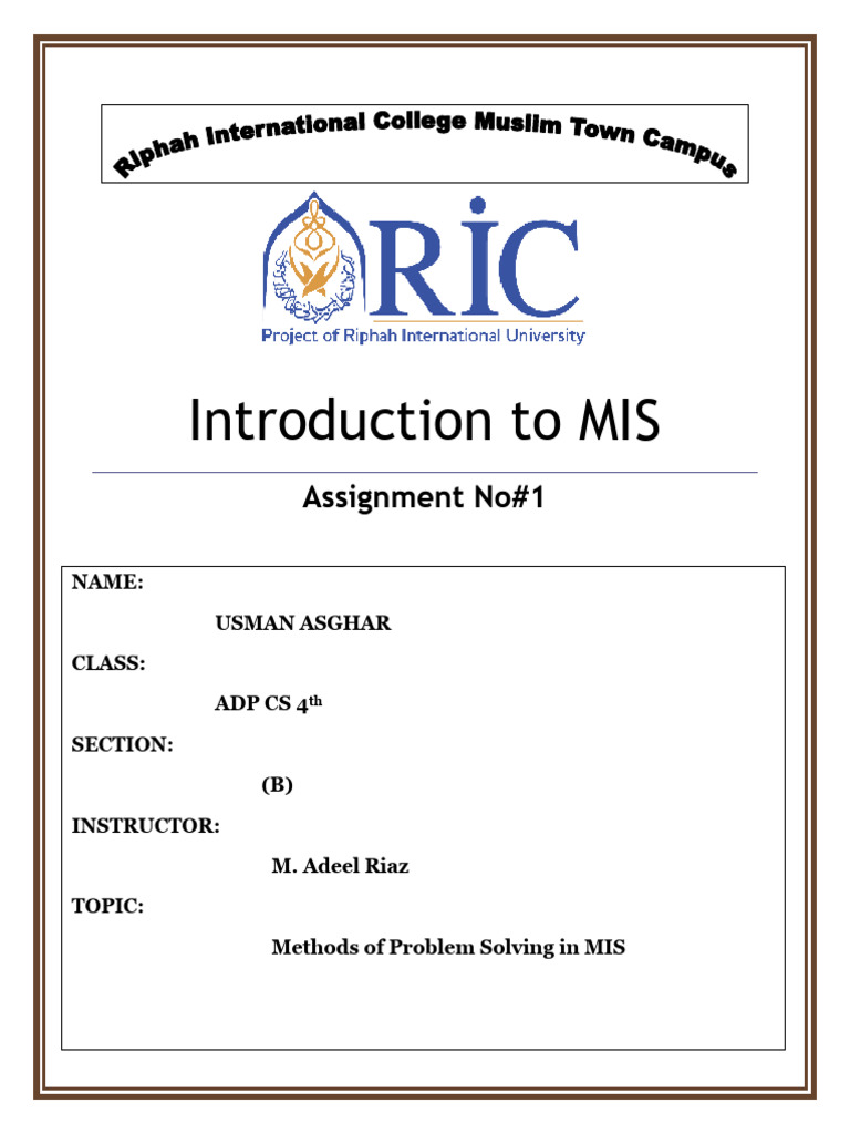 Introduction To MIS: Assignment No#1 | PDF | Information | Management Information System