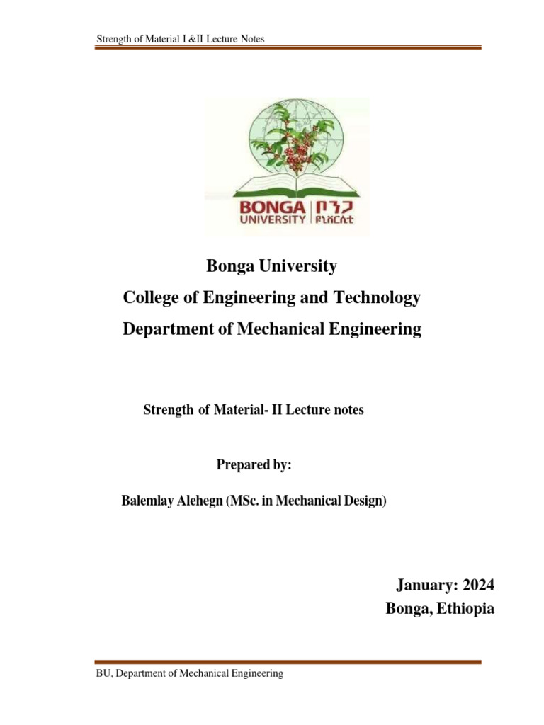 Strength of Material - II Lecture Note by Balemlay A. | PDF ...