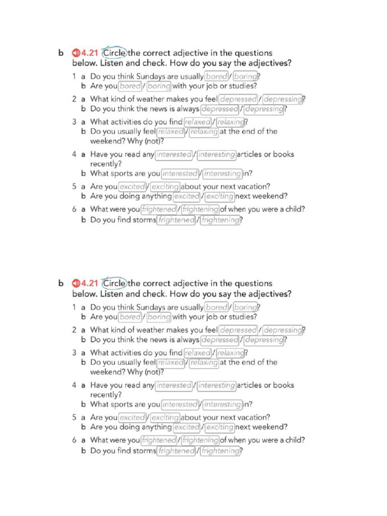 ORAL PRACTICES adjectives ed and ing | PDF