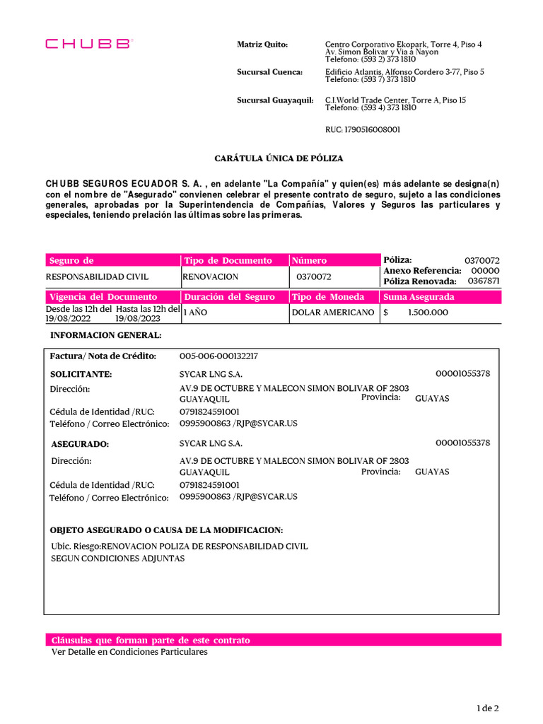 Poliza Responsabilidad Civil 0370072 - 2023 | PDF | Póliza de seguros ...