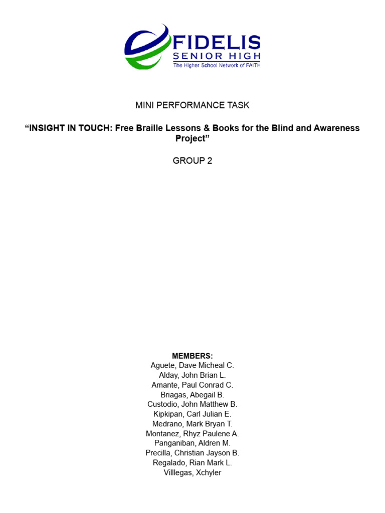 Mini Performance Task Philo Q2 Group 2 | PDF | Visual Impairment | Literacy