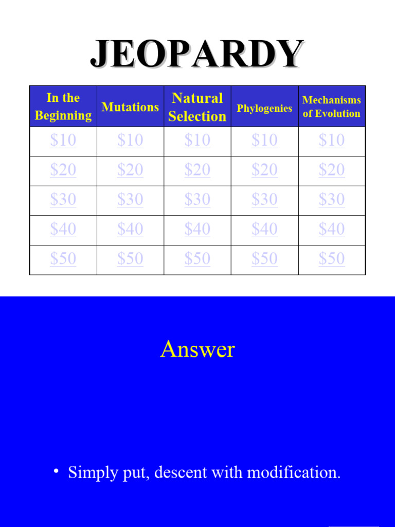 Evolutionary Jeopardy | PDF | Evolution | Mutation