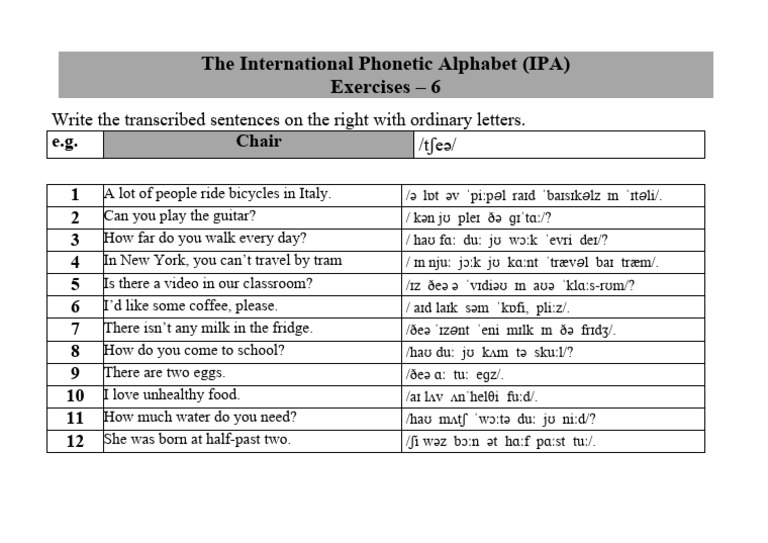 IPA Sentence Transcription Exercises | PDF | Language Arts & Discipline ...