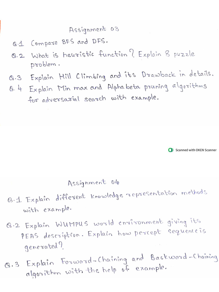 AI Assignments 3 &4 | PDF
